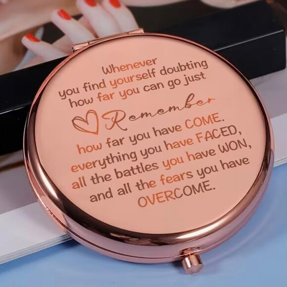 Makeup | Newrose Gold Portable Compact Mirror With Inspirational Quote ...